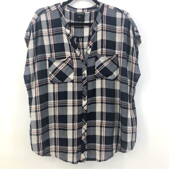 torrid | Tops | Torrid Dolman Sleeve Plaid Button Top Blue Pink | Poshmark